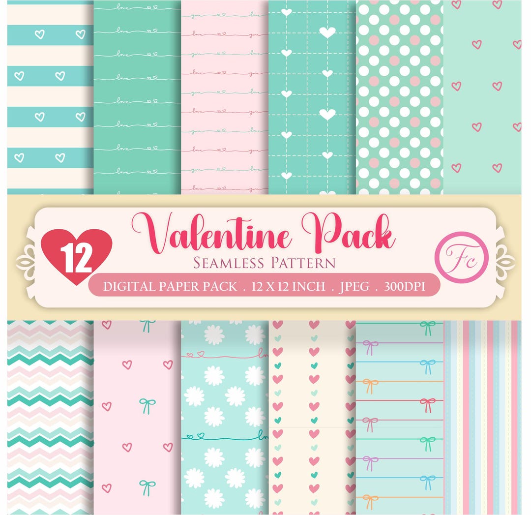 Valentine's Day Digital Paper – 12 Seamless Patterns (instant Download ...