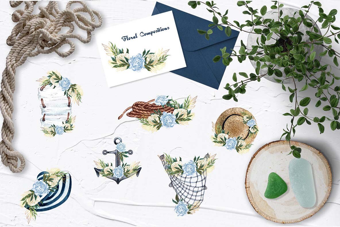 Nautical Watercolor Clipart. Ocean Watercolor Clipart. Marine Clipart ...