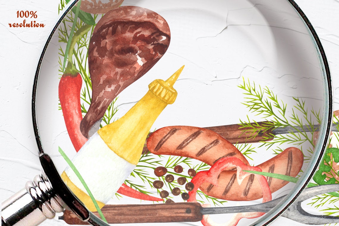 BBQ Watercolor Clipart. Watercolor Barbecue Frames. Summer - Etsy