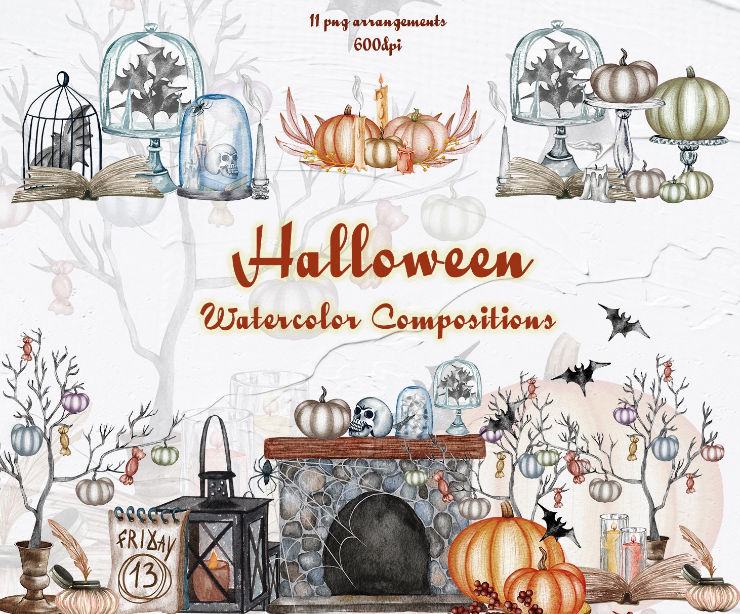 Halloween Watercolor Clipart. Watercolor Halloween Decor - Etsy