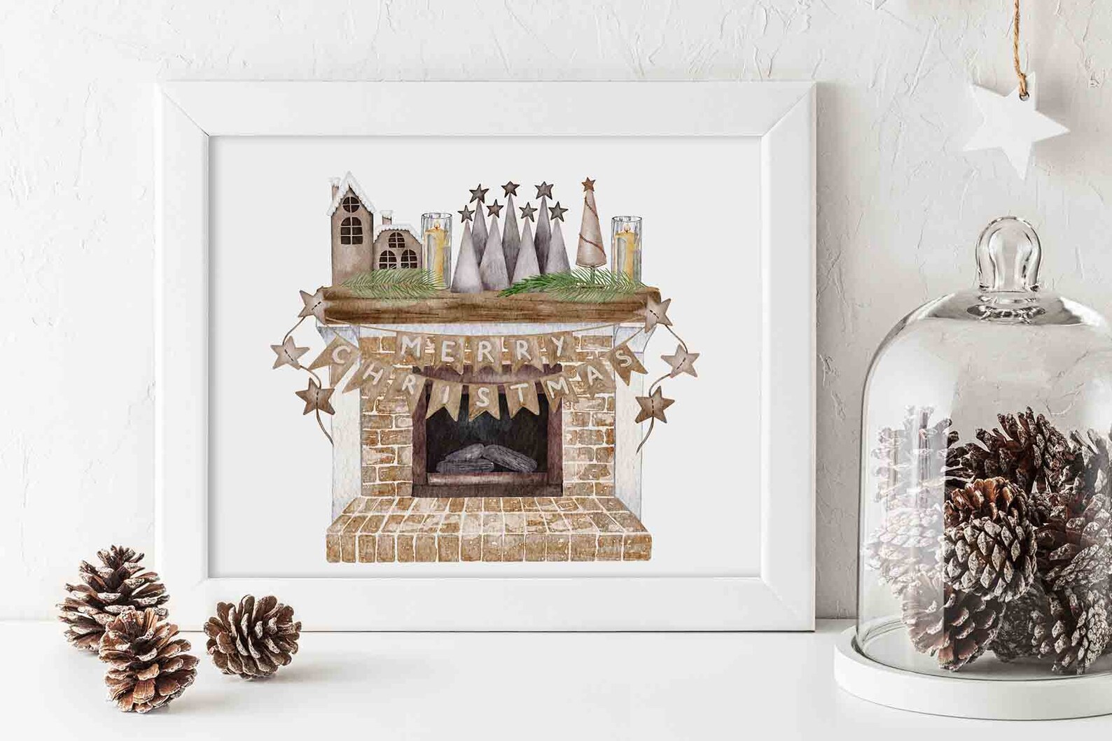 Farmhouse Christmas Clipart. Rustic Christmas. Christmas Fireplace ...