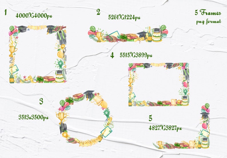 Graduation Clipart. Watercolor Graduation Frames. Party - Etsy