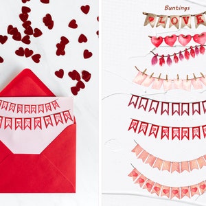 Valentine's Buntings Clipart. Watercolor Love Buntings. Valentine's Day ...