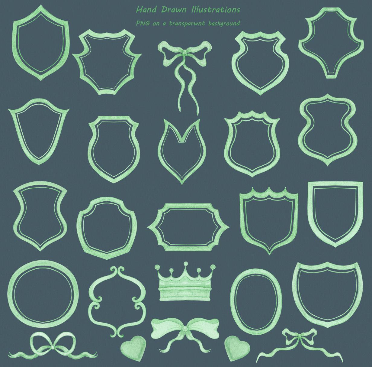 Crests Clipart. Wedding Crests. Watercolor Crests. Watercolor Green ...