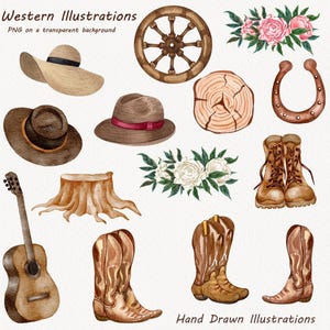 Western Watercolour Clipart. Cowboy Boots Clipart. Country Clipart ...