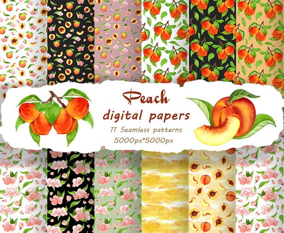 Peach Digital Paper. Peach Clipart. Peach Seamless Patterns. - Etsy