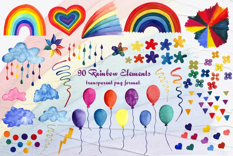 Rainbow Watercolor Clipart. Rainbow Hearts Clipart. Watercolor Rainbow ...