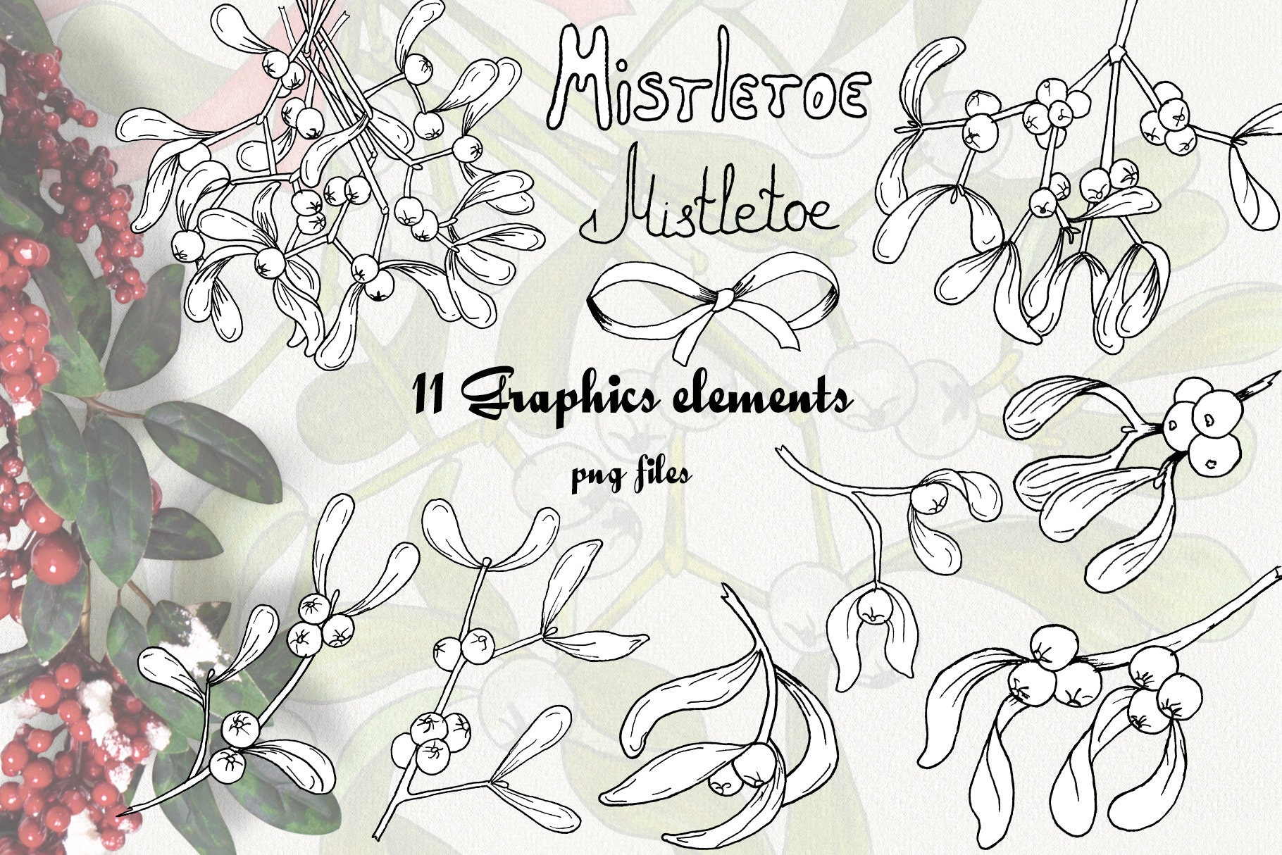 Mistletoe Watercolor Clipart. Christmas Mistletoe - Etsy