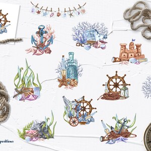 Nautical Watercolor Clipart. Ocean Watercolor Clipart. Marine Clipart ...