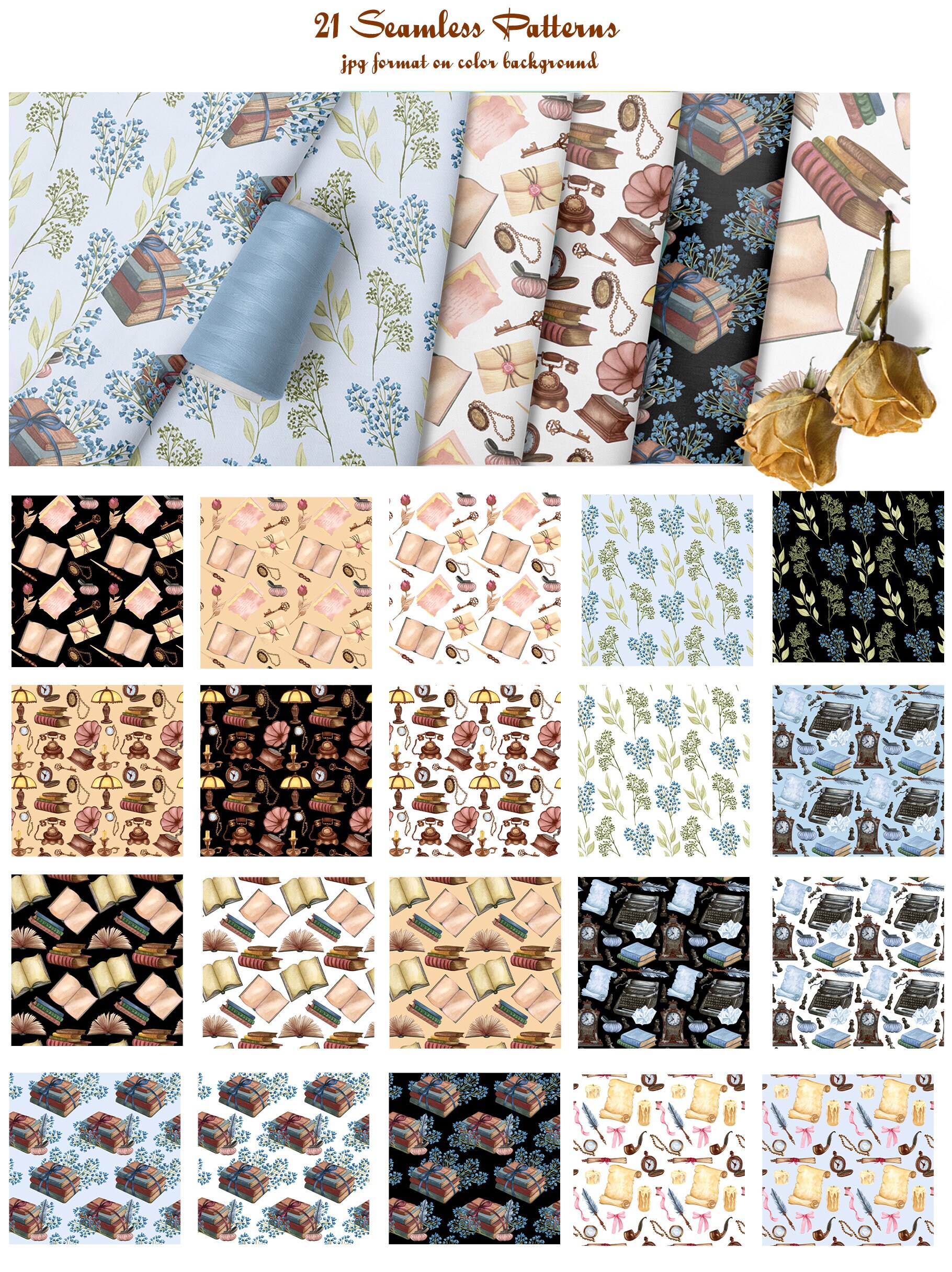 Vintage Books Seamless Patterns Reader Patterns School - Etsy