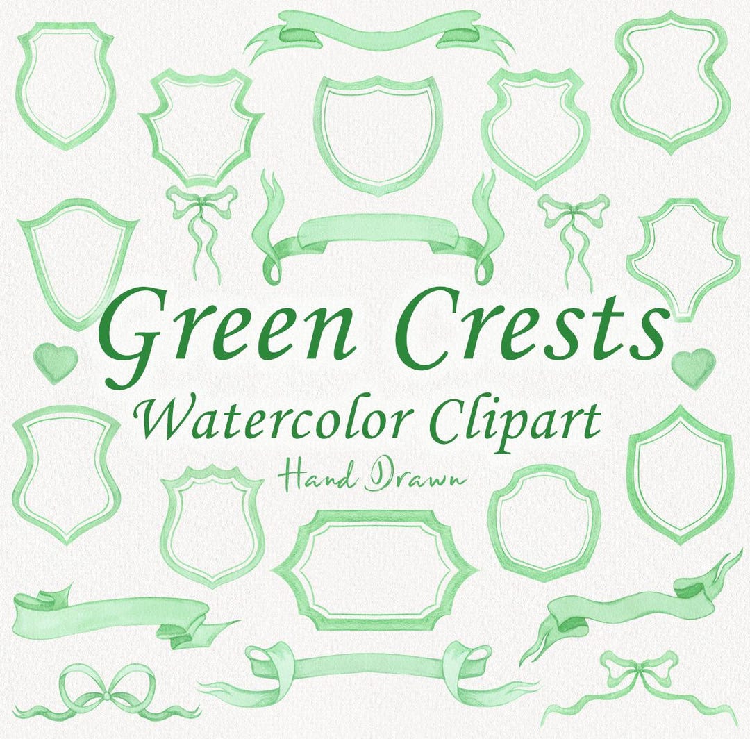 Crests Clipart. Wedding Crests. Watercolor Crests. Watercolor Green ...