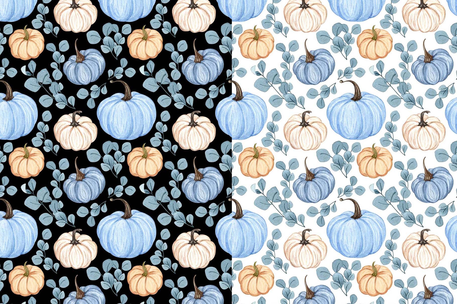 Blue Pumpkins Digital Paper Fall Seamless Patterns. Pumpkins - Etsy