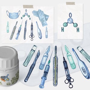 Medicine Watercolor Clipart, Watercolor Medical Clipart, Medical ...