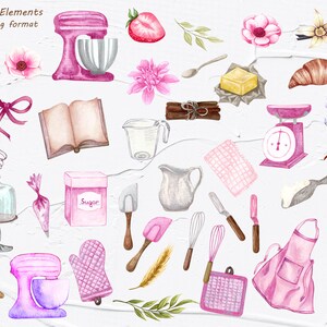 Watercolor Baking Clipart. Baking Supplies Illustration. Watercolor ...