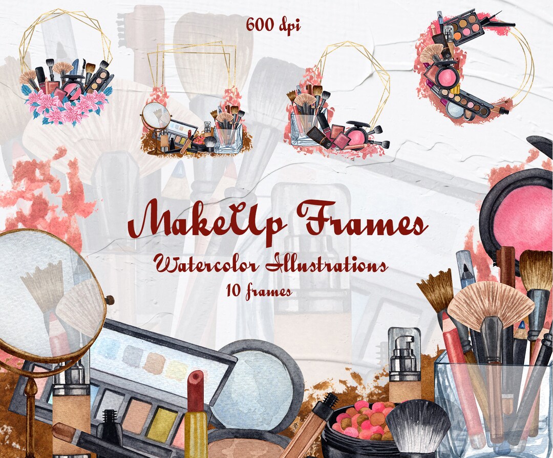 Makeup Watercolor Clipart. Make UP Frames. Make up Logo. Watercolor ...