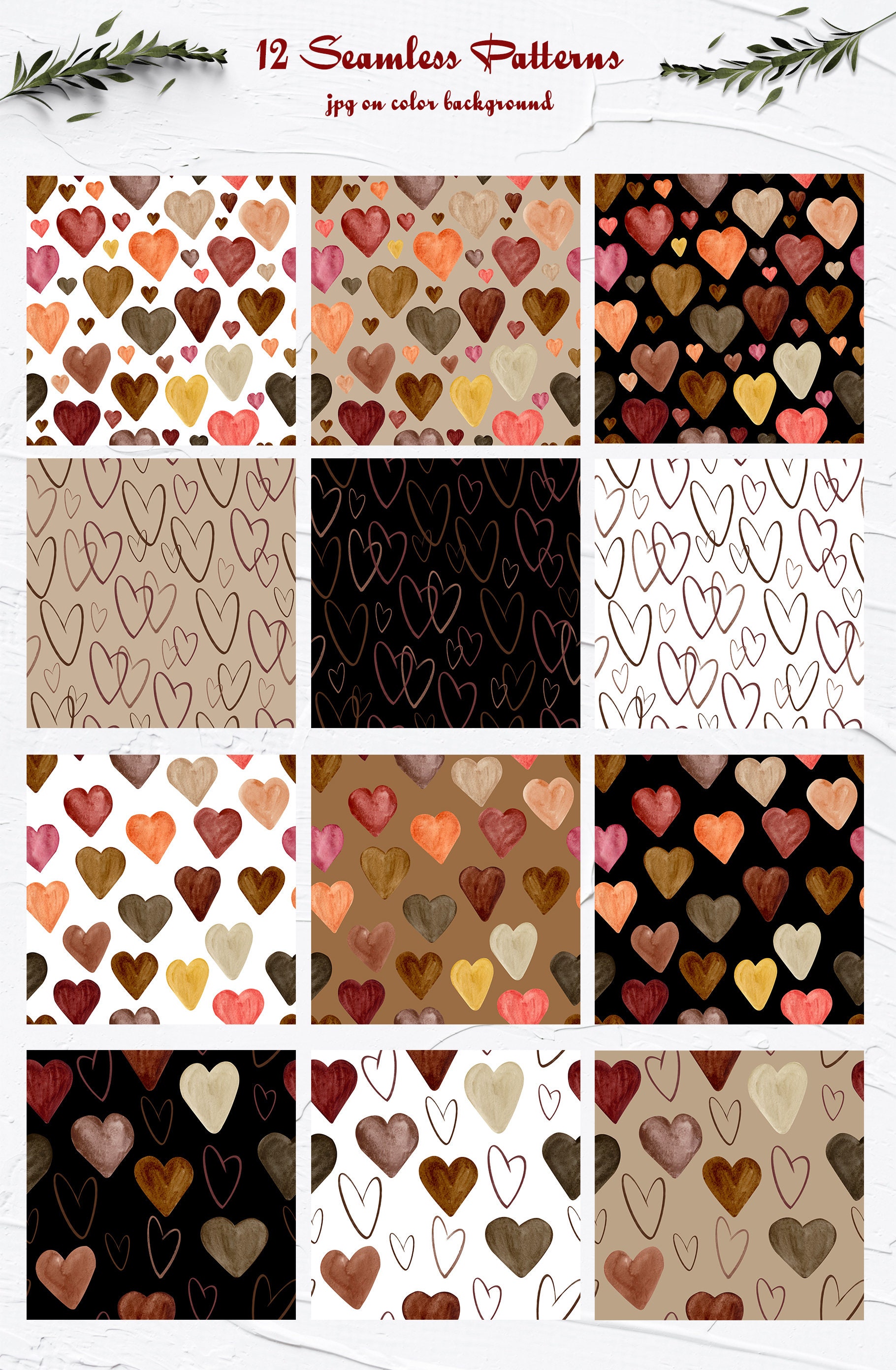 Watercolor Brown hearts clipart. Neutral Hearts clip art. | Etsy