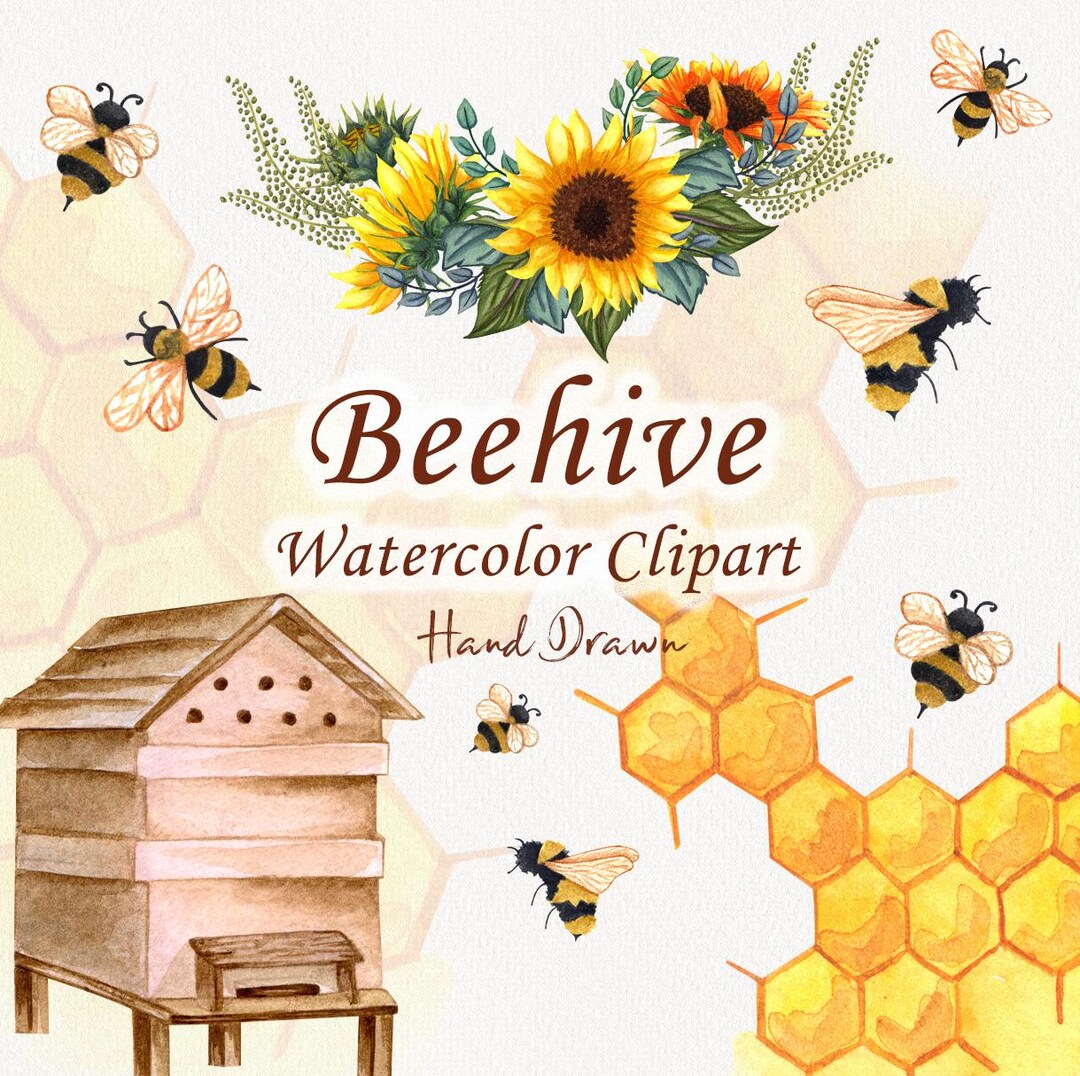 Beehive Watercolor Clipart. Honey Watercolor Clipart. Beehivesunflowers ...