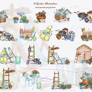 Spring Garden. Gardening Watercolor Clipart. Garden Tools Illustration ...