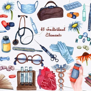 Medicine Watercolor Clipart, Watercolor Medical Clipart, Medical ...