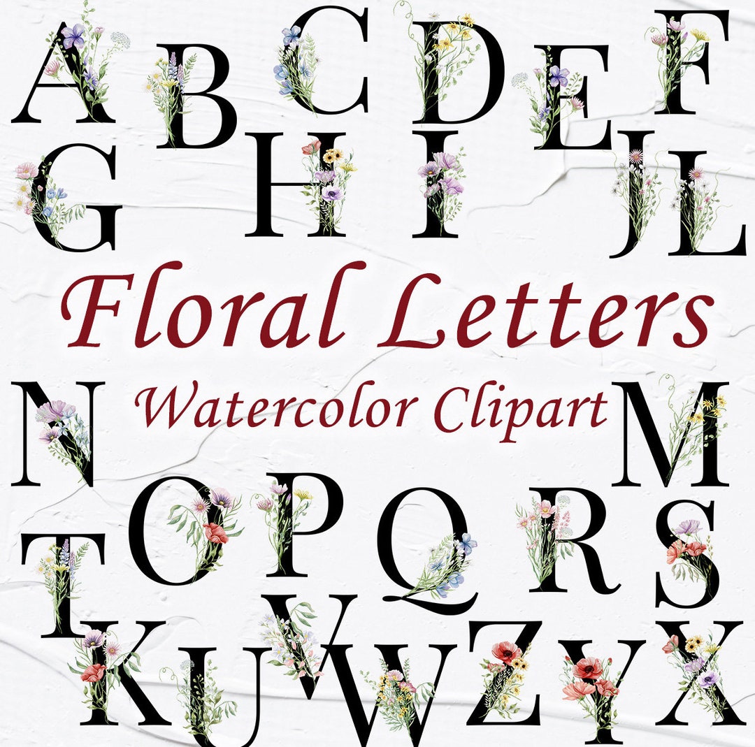 Wild Floral Alphabet Clipart. Wild Flowers Numbers Watercolor Spring ...