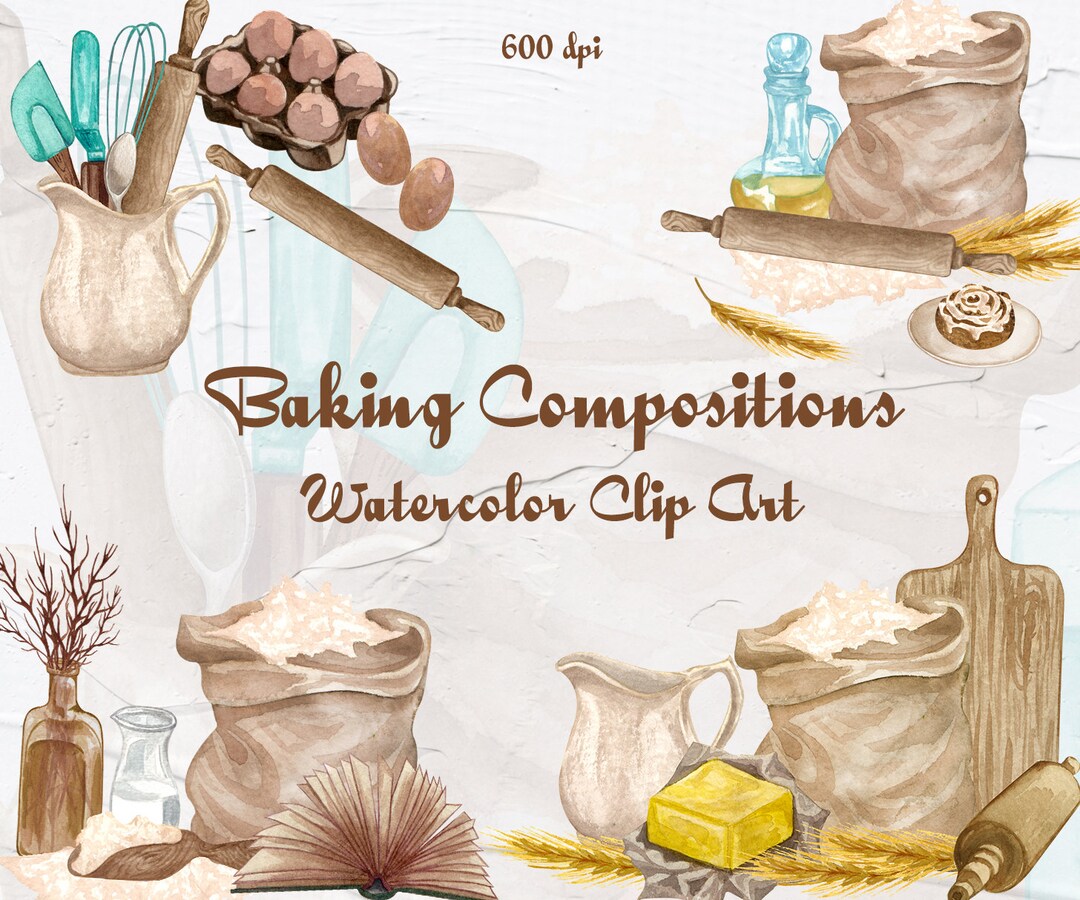 Baking Watercolor Clipart. Kitchen Clipart Bakery Logo Design. Pastry ...