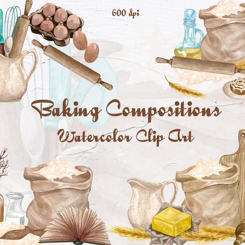 Watercolor Bakery Clipart.baking Supplies Clipartbakery Logo - Etsy