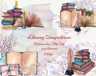 Book Clipart Watercolor Vintage Books Reading Educational - Etsy