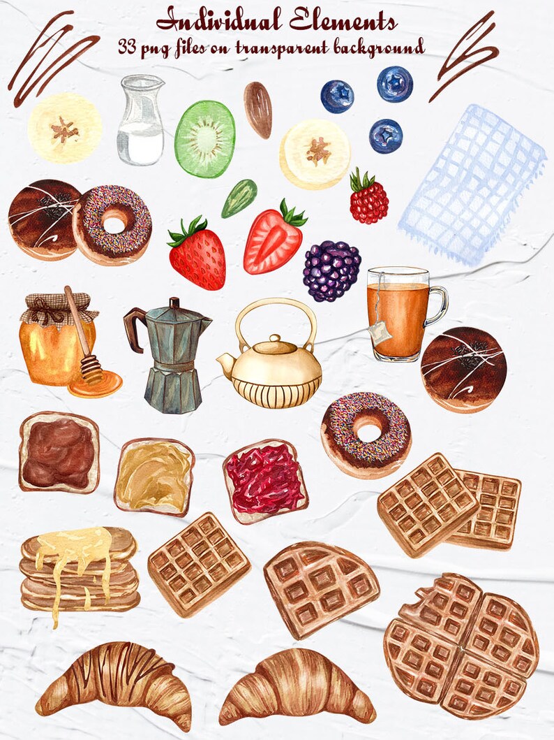 Breakfast Watercolor Clipart. Watercolor Croissant, Pancake Clipart ...