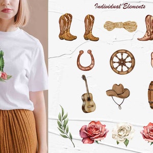 Western Watercolour Clipart. Rose Cowboy Boots Clipart. Country Clipart ...