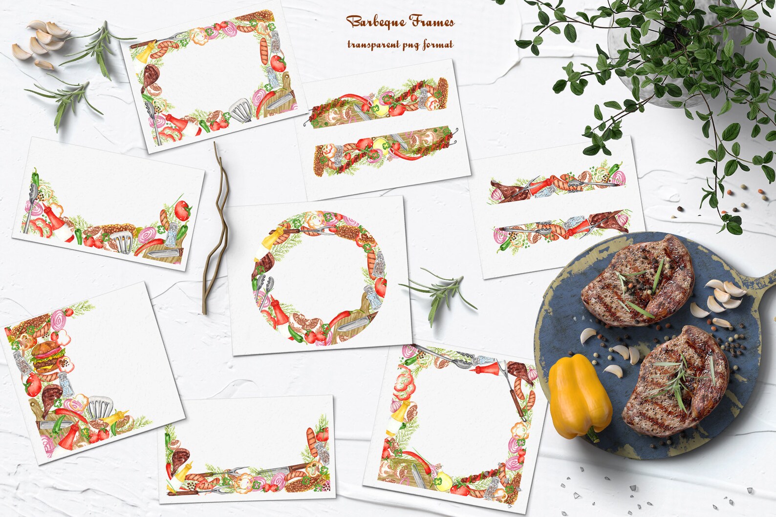 BBQ Watercolor Clipart. Watercolor Barbecue Frames. Summer - Etsy