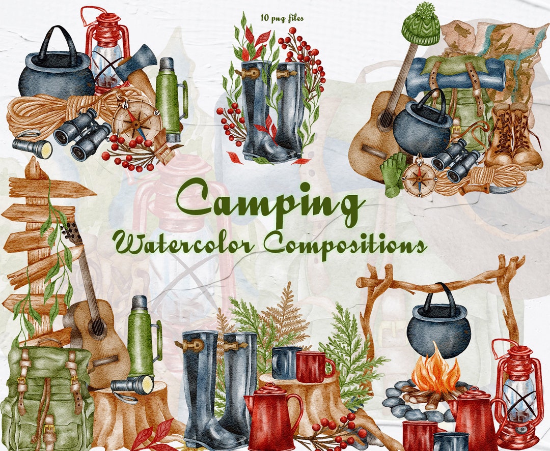 Camping Watercolor Clipart. Woodland Camping Clipart. Watercolor Wild ...