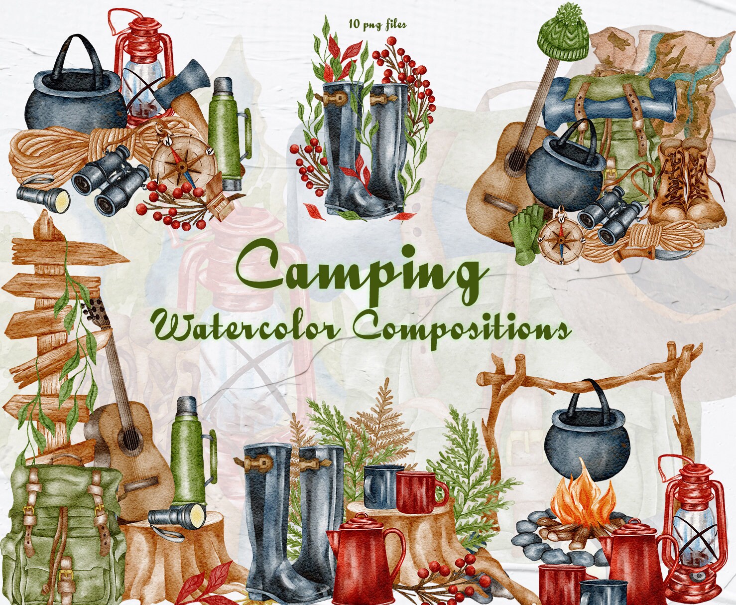 Watercolor wild camping Camper Travel Woodland camping Clipart Hiking ...