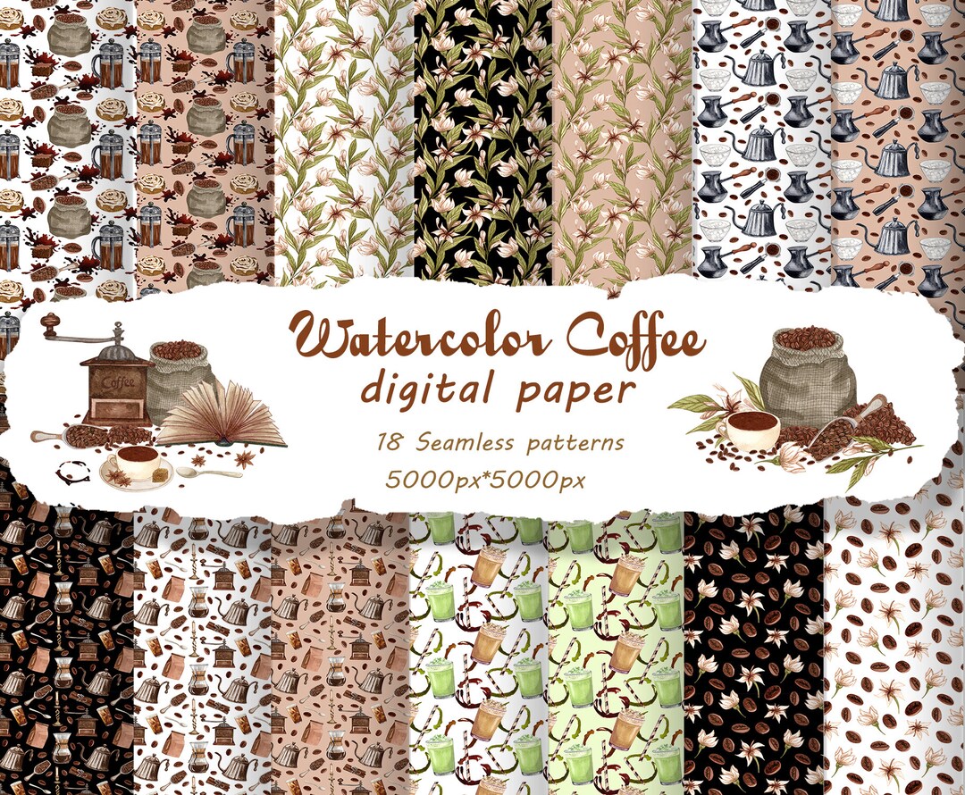 Coffee Digital Paper. Coffee Seamless Pattern. Vintage Coffee ...