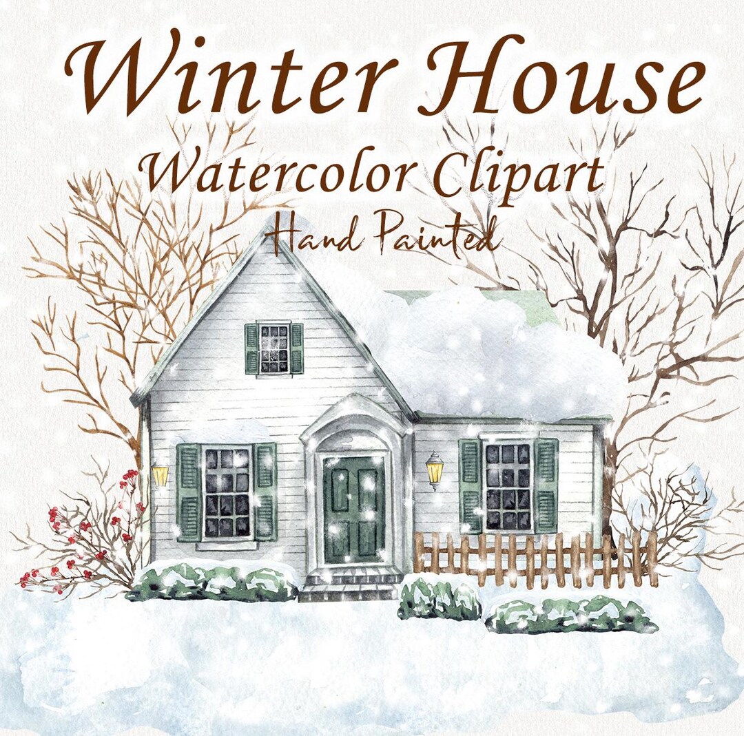 Watercolor Winter House Clipart. Christmas Clipart. Snowy Houses Scene ...
