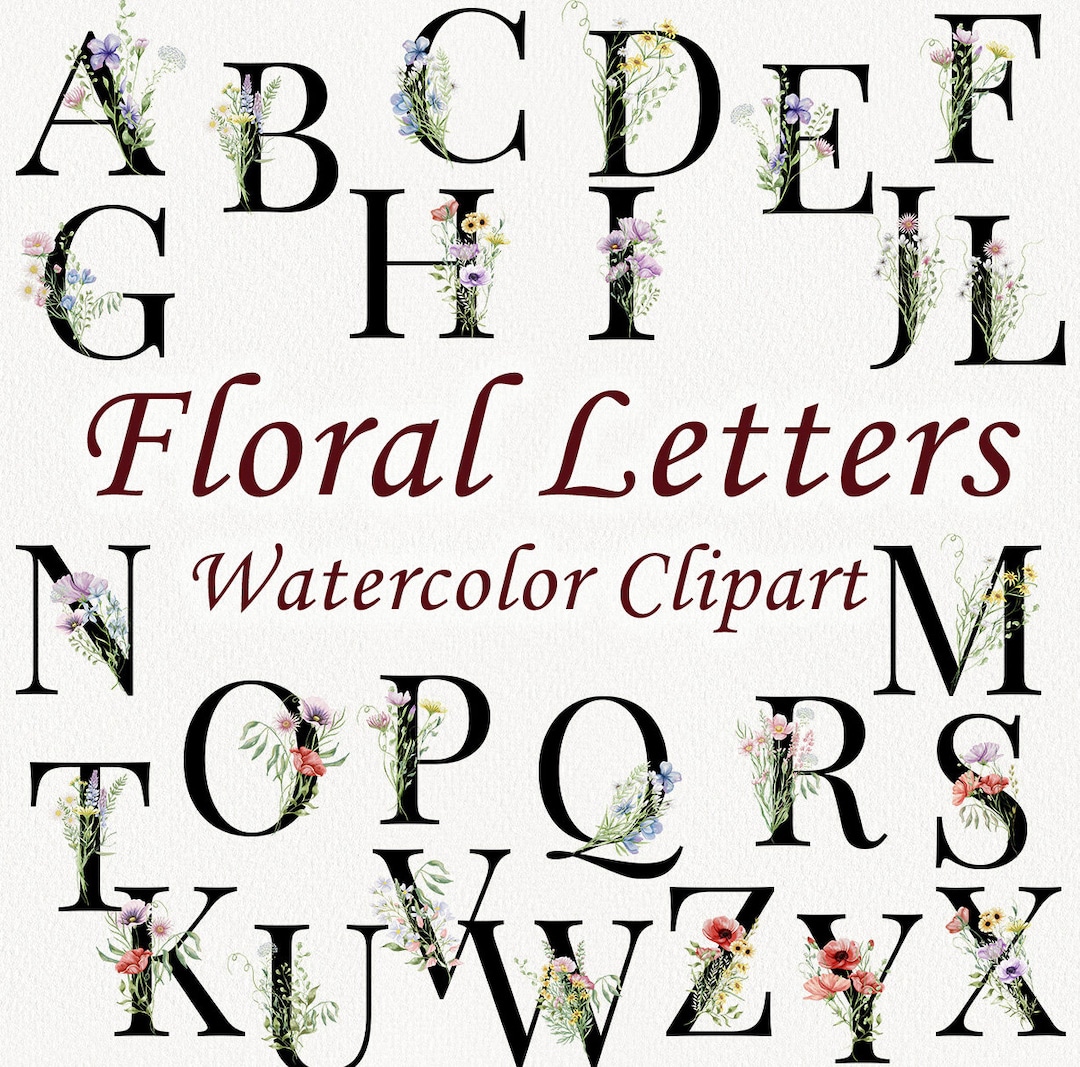Wild Floral Alphabet Clipart. Wild Flowers Numbers Watercolor Spring ...