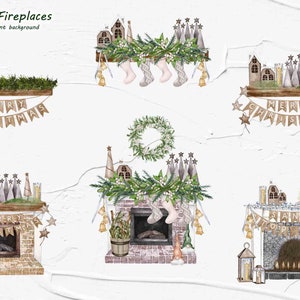 Farmhouse Christmas Clipart. Rustic Christmas. Christmas Fireplace ...