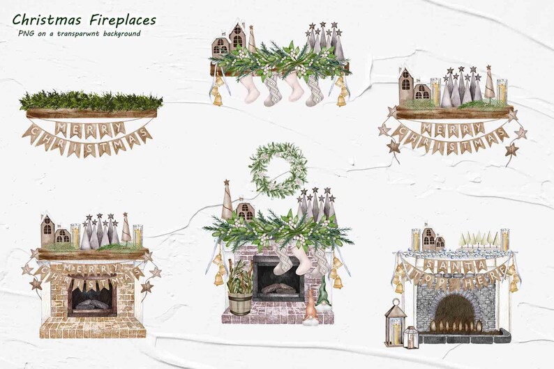 Farmhouse Christmas Clipart. Rustic Christmas. Christmas Fireplace ...