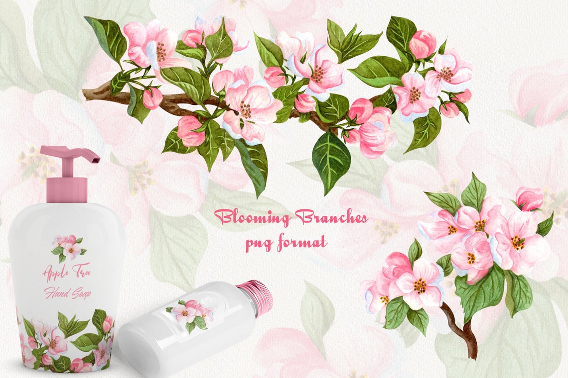 Apple Blossom Watercolor Set. Realistic Flower Clip Art for Instant ...
