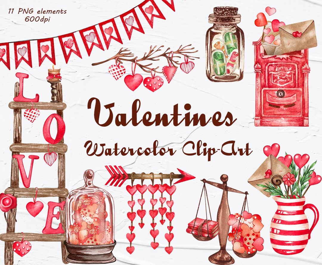 Valentine's Watercolor Clipart. Watercolor Love Clipart. Valentine's ...