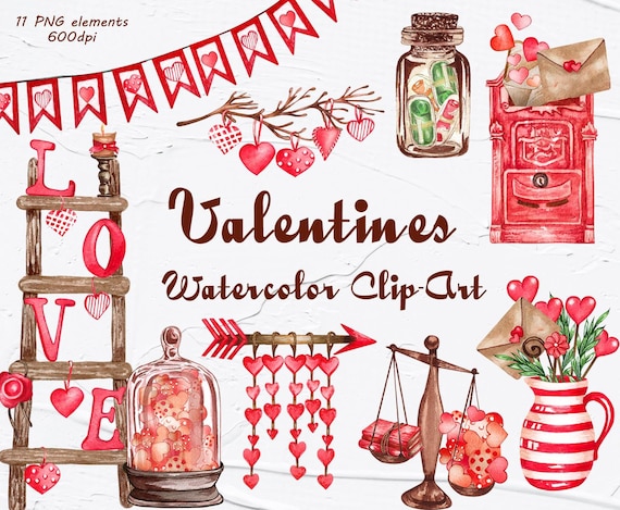 Valentine's Watercolor Clipart. Watercolor Love Clipart. | Etsy