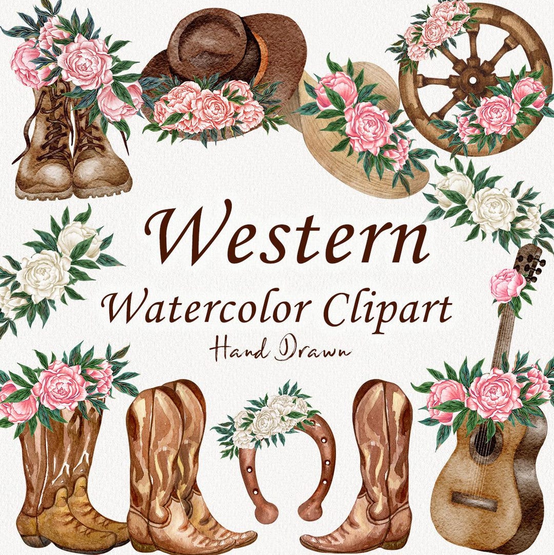 Western Watercolour Clipart. Cowboy Boots Clipart. Country Clipart ...
