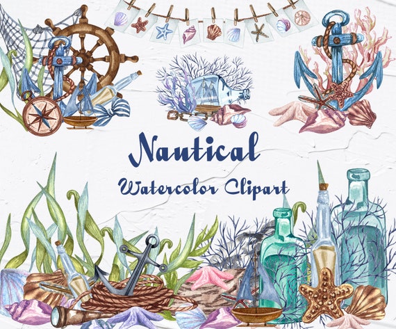 Nautical Watercolor Clipart. Ocean Watercolor Clipart. Marine - Etsy