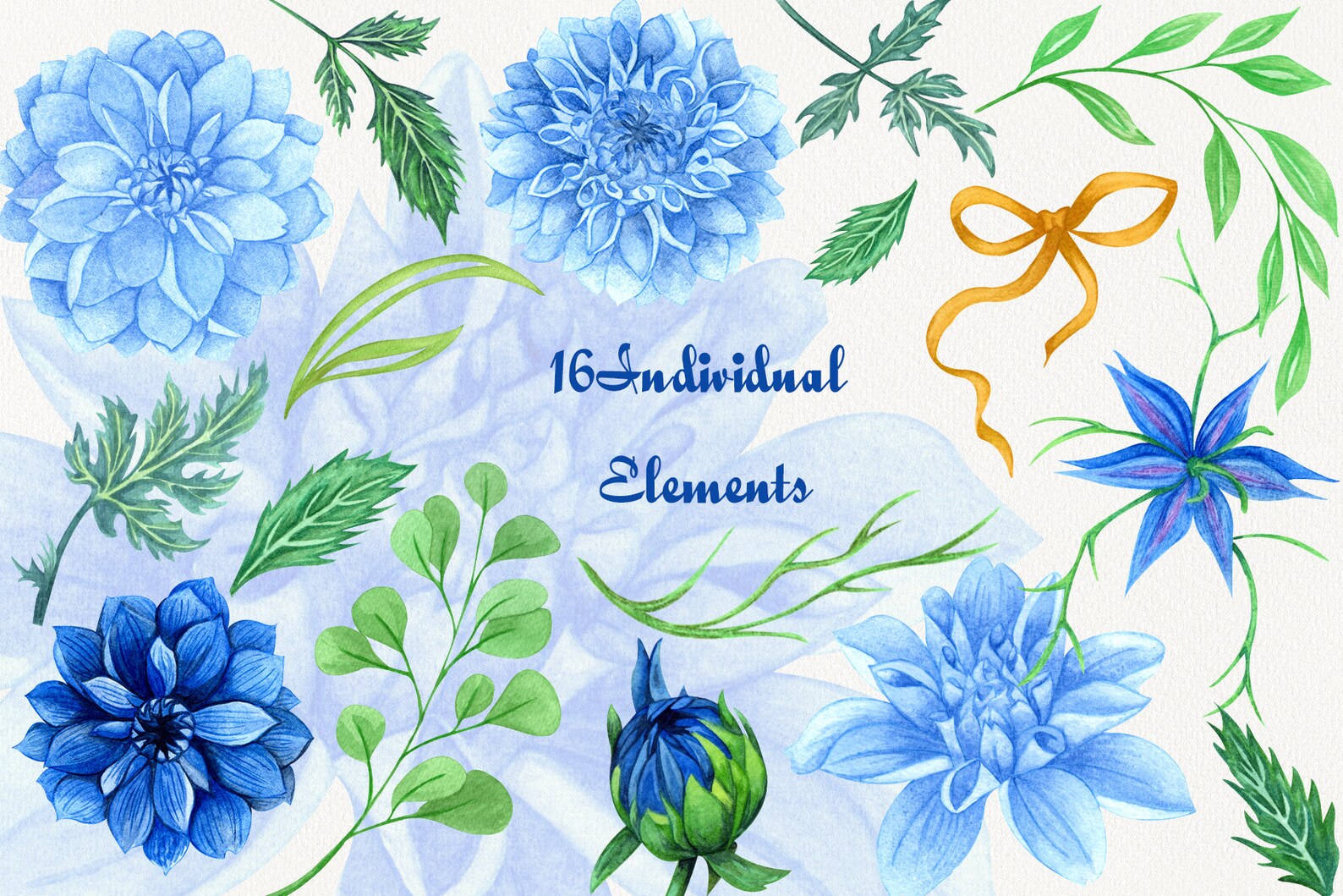 Blue Dahlia Watercolor Clipart. Dahlia Watercolor Clipart. - Etsy