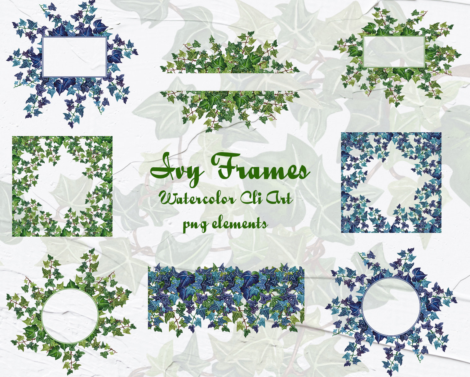 Ivy Watercolor Clipart. Ivy Frame Clipart. Winter Wreath | Etsy