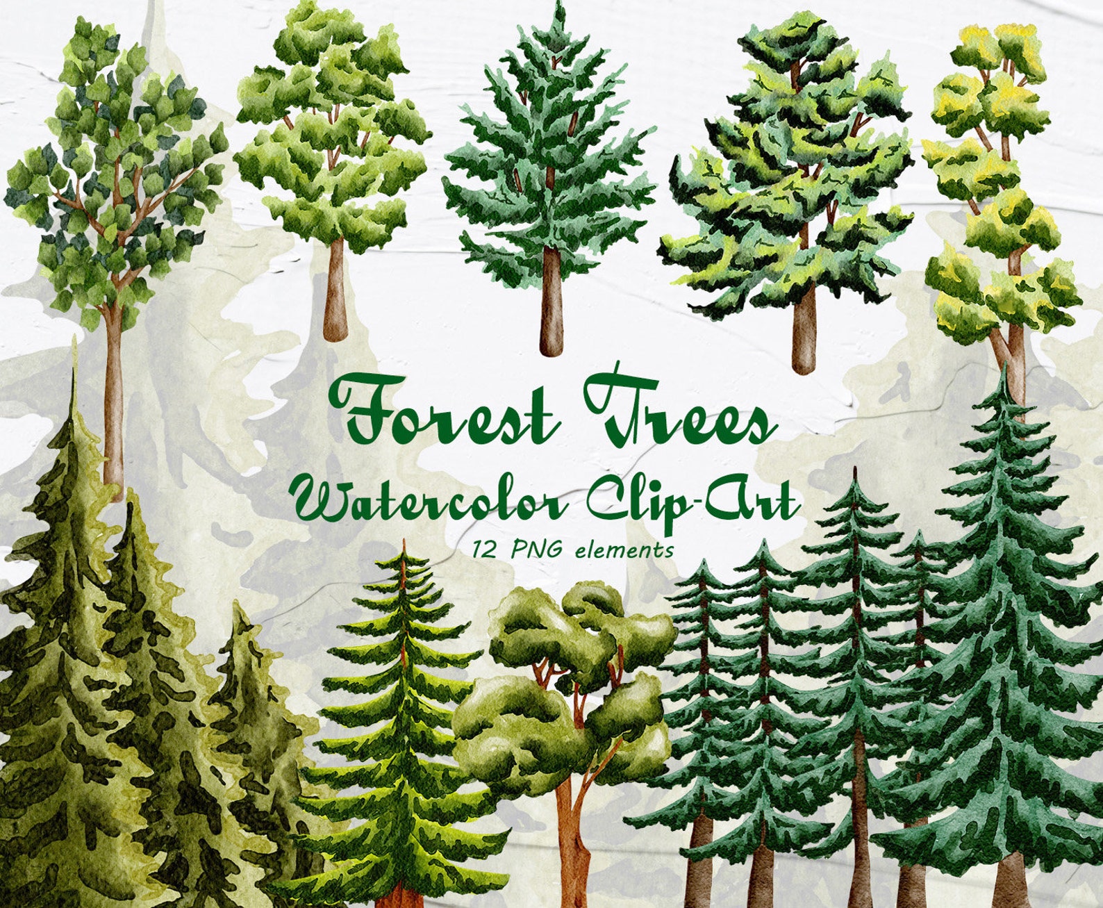 Forest Trees Clipart. Tree Watercolor Clipart. Woodland | Etsy
