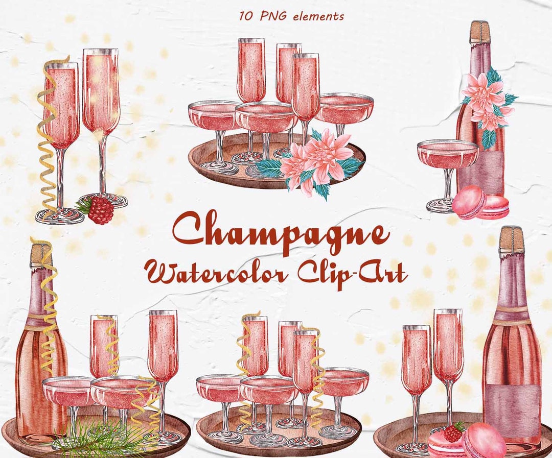 Pink Champagne Watercolor Clipart. Watercolor Pink Champagne Clipart ...