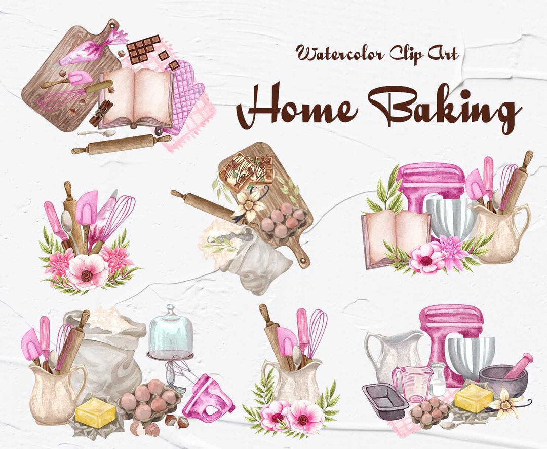 Baking Watercolor Clipart. Baking Supplies Illustration. Watercolor ...
