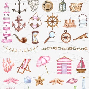 Nautical Watercolor Clipart. Ocean Watercolor Clipart. Marine Clipart ...