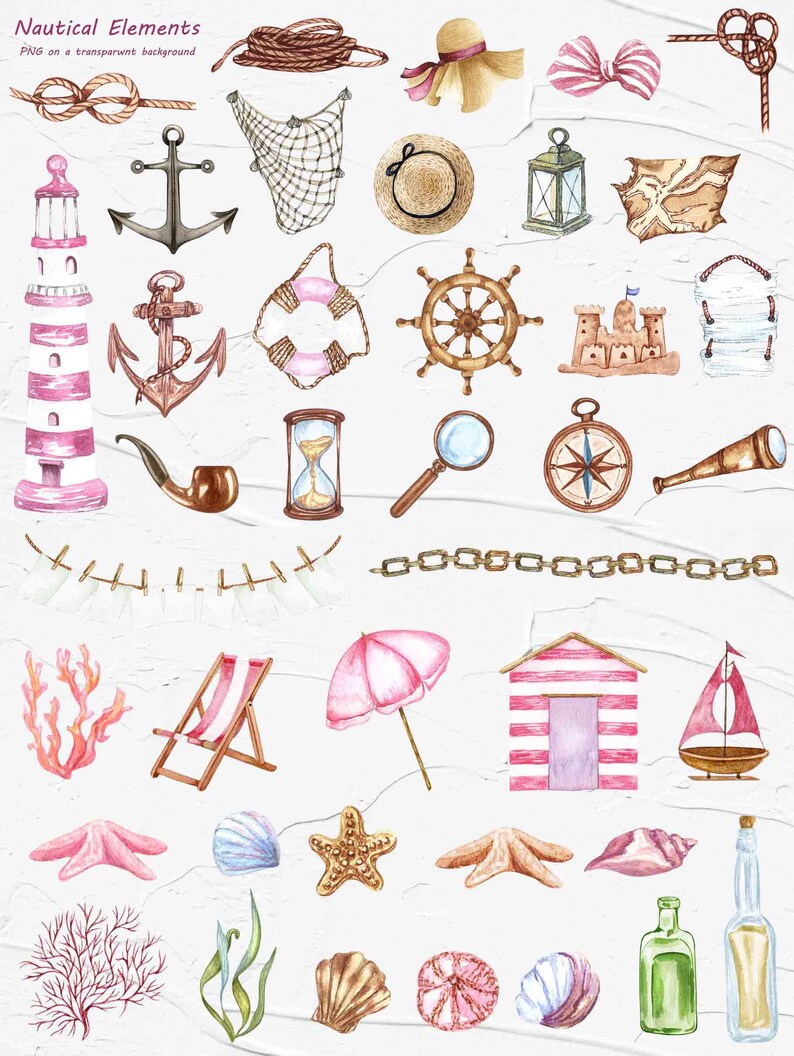 Nautical Watercolor Clipart. Ocean Watercolor Clipart. Marine Clipart ...
