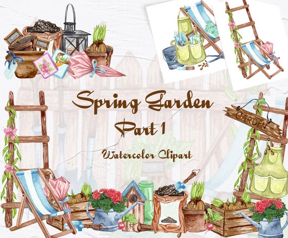 Gardening Watercolor Clipart. Spring Garden. Garden Tools | Etsy